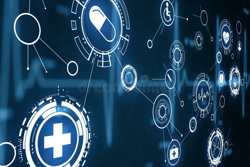 Glowing Blue Medical Interface on Virtual Screen Stock Illustration ...