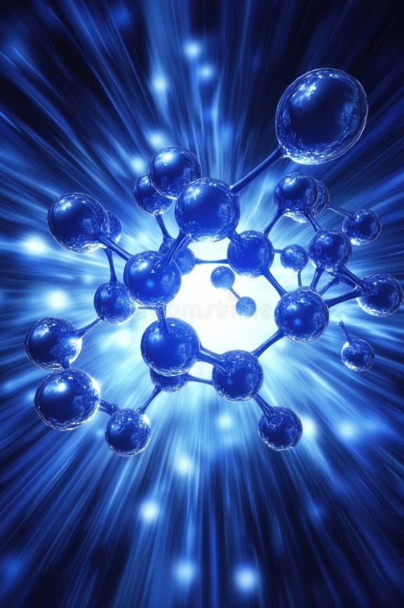 Glowing Blue Molecule Structure with Radiant Light Burst in Science Background. Stock Image ...