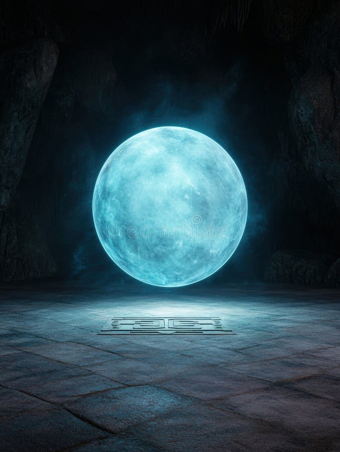 Glowing Blue Moon in Dark Cave Stock Illustration - Illustration of ...