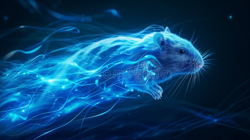 Glowing Blue Mouse in a Digital Stream Stock Photo - Image of speed ...
