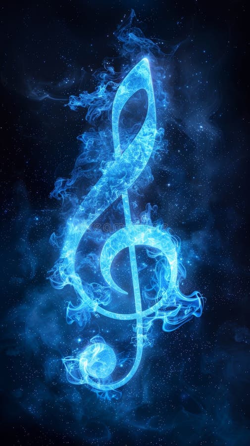 An Elegant Musical Note Illuminated in Captivating Blue Light Against a ...