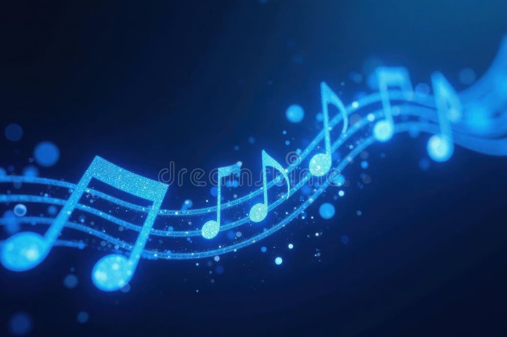 Glowing Blue Musical Notes, Fluid Motion Effect, Art, Glow Stock ...