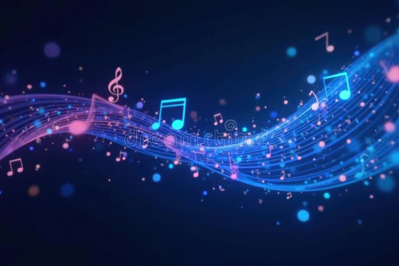 Glowing Blue Musical Notes, Fluid Motion Effect, Flowing, Shimmer, Glow ...