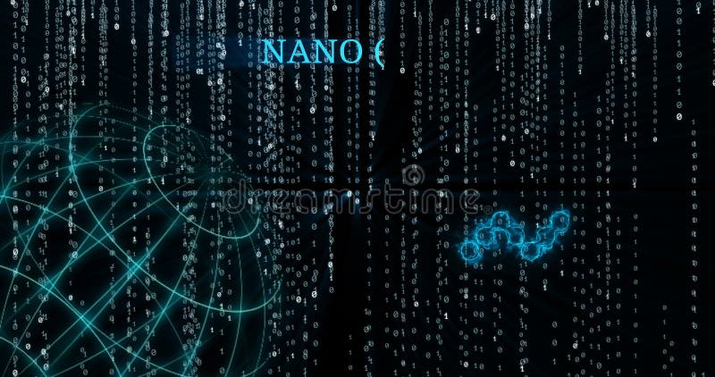 Glowing Nano NANO Symbol Against Falling Binary Code Symbols Stock ...
