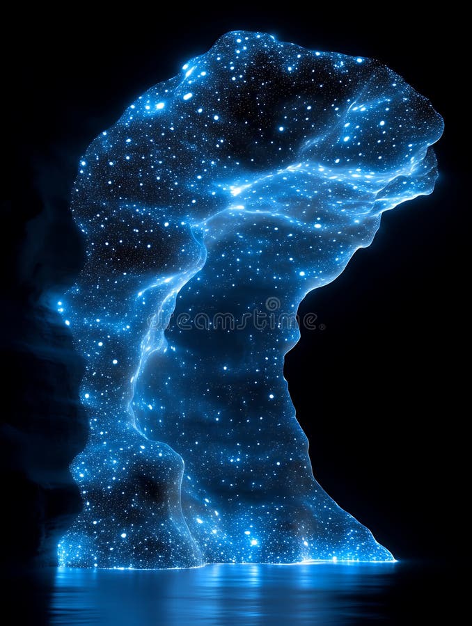 Glowing Blue Nebula Cloud Shape with Stars on a Black Background with ...