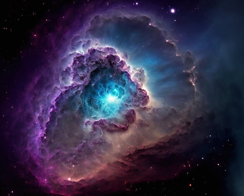 Glowing Blue Nebula with Stars. Fantasy Galaxy Generative AI Background ...