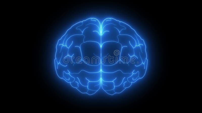 Glowing Blue Neon Brain Outline on Dark Background, Representing ...