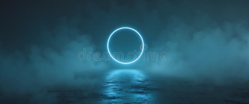 Glowing Blue Neon Circle in Dark Mist for Cyberpunk or Futuristic ...