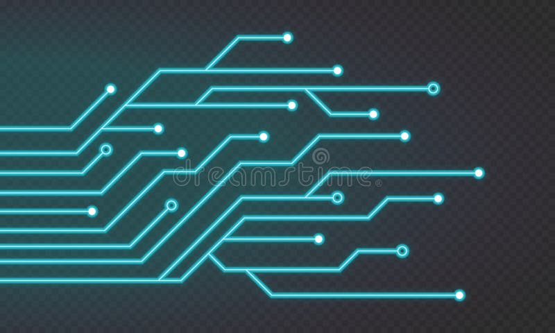Glowing Blue Neon Circuit Board Lines. Abstract Technology Neon Circuit ...