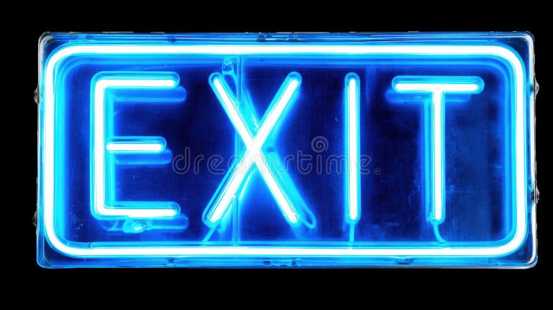 Glowing Blue Neon Exit Sign on Transparent Background Stock Photo ...