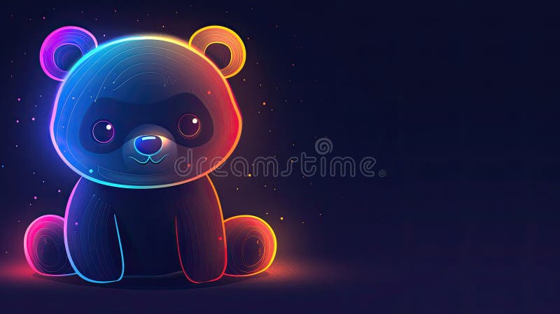 Glowing Blue Neon Panda Bear Sitting, Surrounded by Sparkling Pink and ...