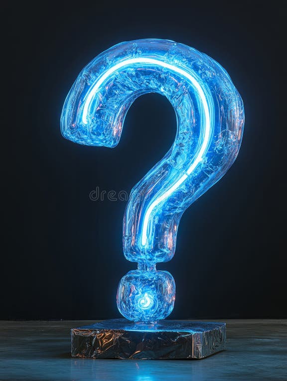 Glowing Blue Neon Question Mark on a Dark Background. Stock Image ...