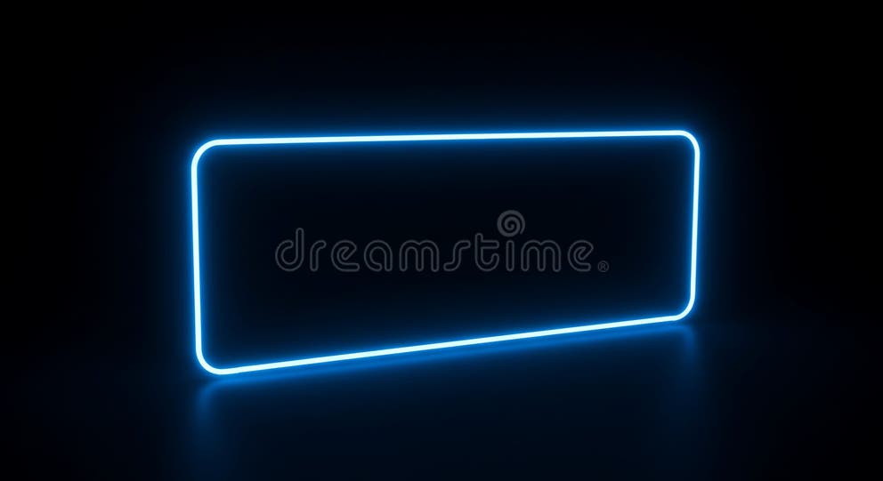 A Glowing Blue Neon Rectangle with Rounded Corners is Set Against a ...
