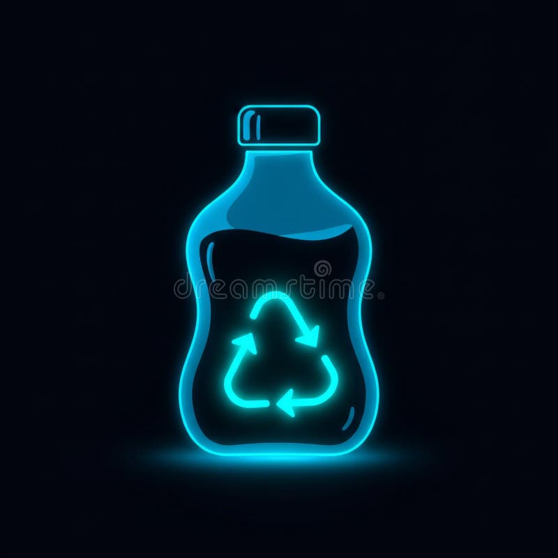 Glowing Blue Neon Recycle Bottle Icon Stock Illustration - Illustration ...