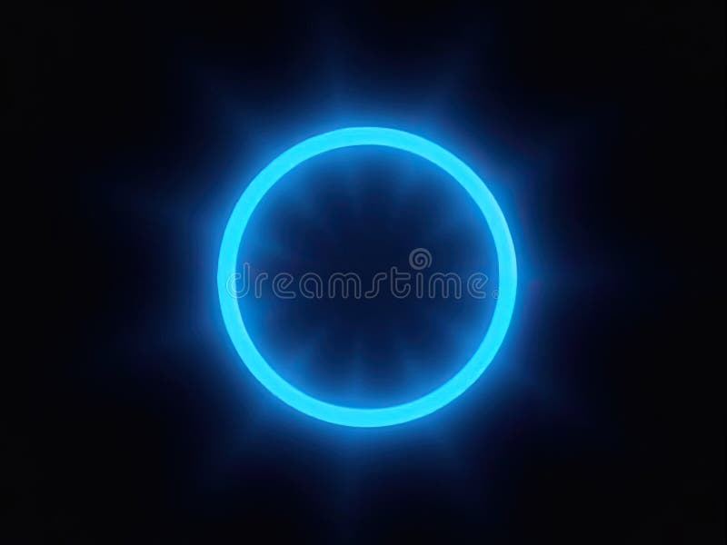 Glowing Blue Neon Ring Illuminated Against Solid Black Background Stock ...