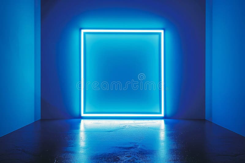 Glowing Blue Neon Square in Dark Room Stock Image - Image of vibrant ...