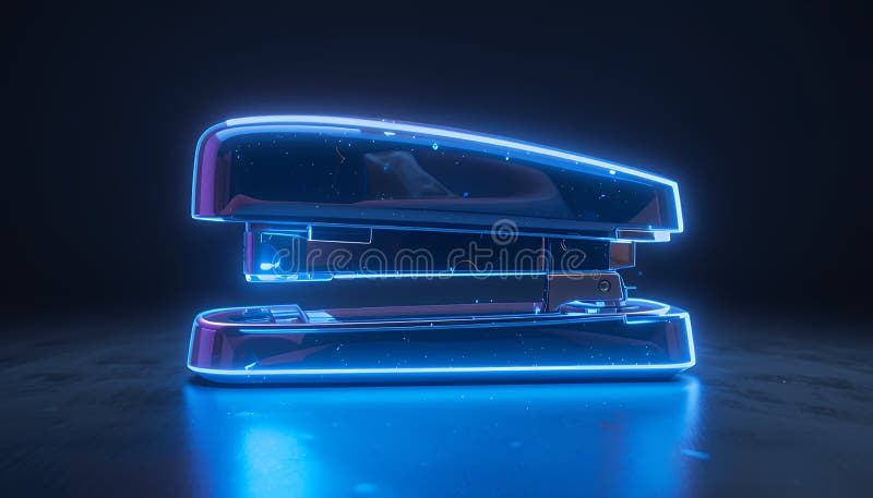 Glowing Blue Neon Stapler 3D Render: Futuristic Pixelated Design in ...