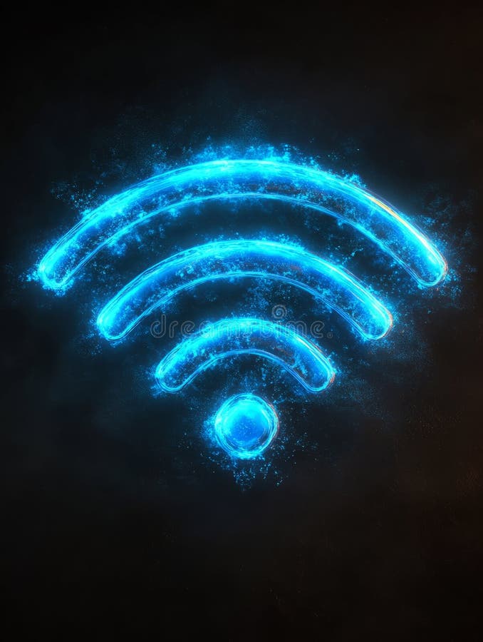 Glowing Blue Neon WiFi Symbol on Dark Background, Futuristic Tech Stock ...