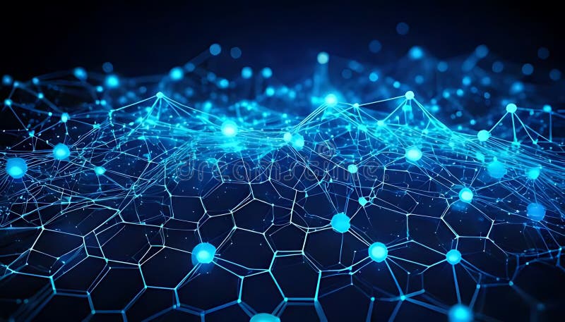 Glowing Blue Network of Connected Lines and Points, a Digital Abstract ...