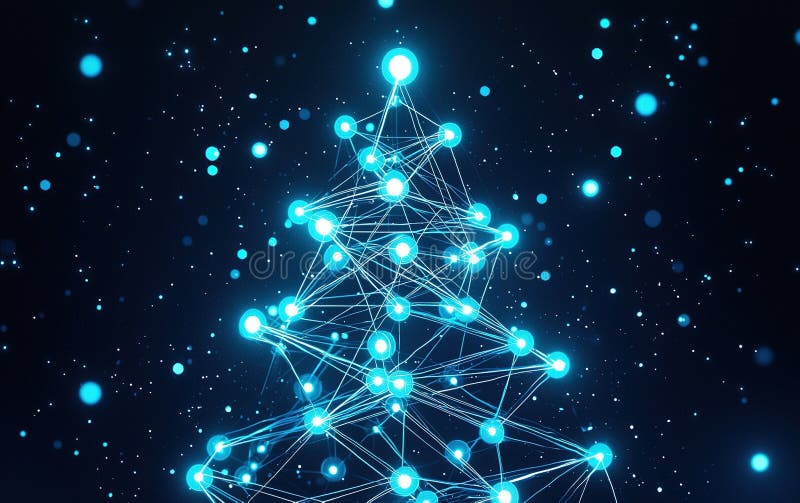 A Glowing Blue Network Tree Illuminated Against a Dark Background ...