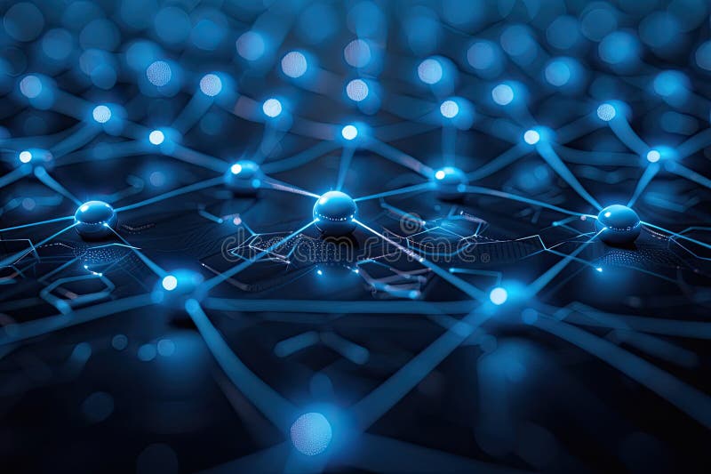 A Glowing Blue Neural Network Stock Illustration - Illustration of ...