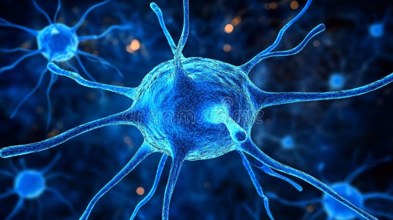 Glowing Blue Neural Network, Microscopic View with Interconnected ...