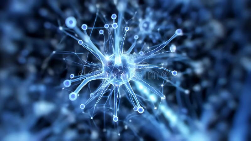 Glowing Blue Neuron in a 3D Neural Network Transmits Electrical Signals ...