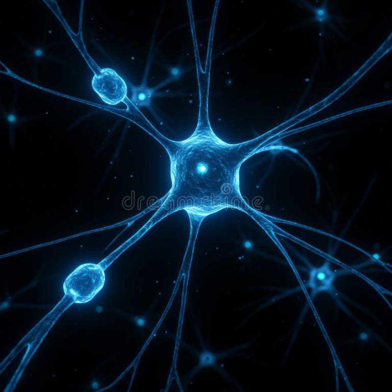 Glowing Blue Neuron Network in Dark Background Stock Illustration ...