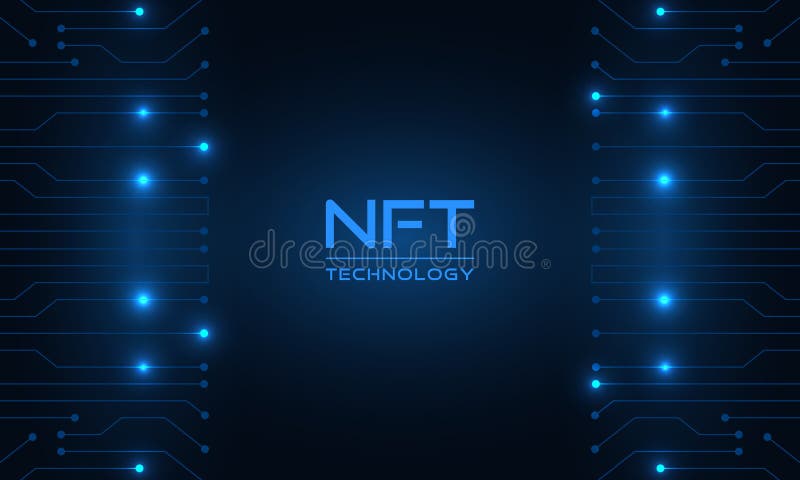 Glowing Blue NFT Technology Banner. Abstract Digital Technology ...