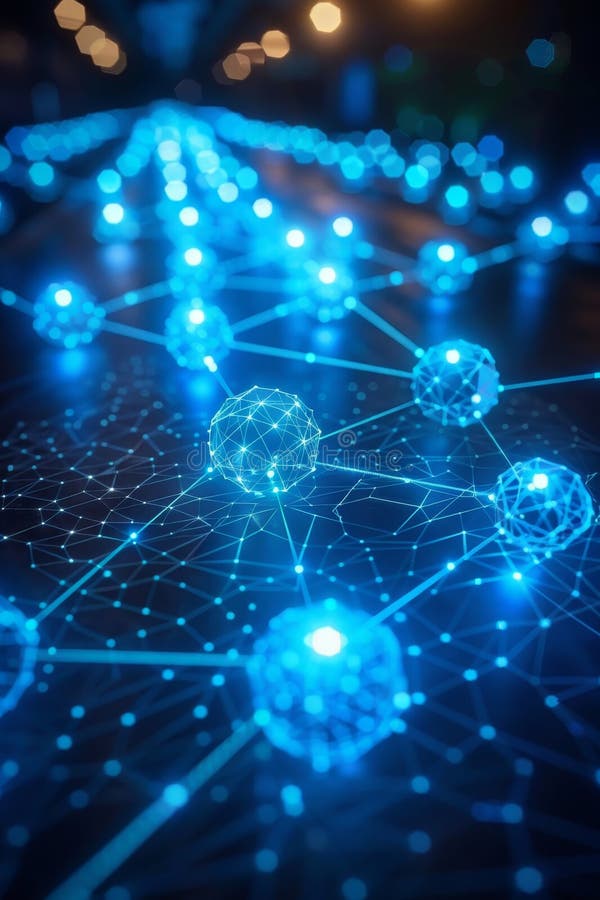 Connected Nodes in a Digital Network Illustrated with Glowing Blue ...