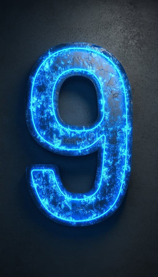 Glowing Blue Number Nine on a Dark Background. Energy Number 9 ...
