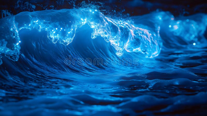 Glowing Blue Ocean Wave Abstract Digital Art Stock Illustration ...