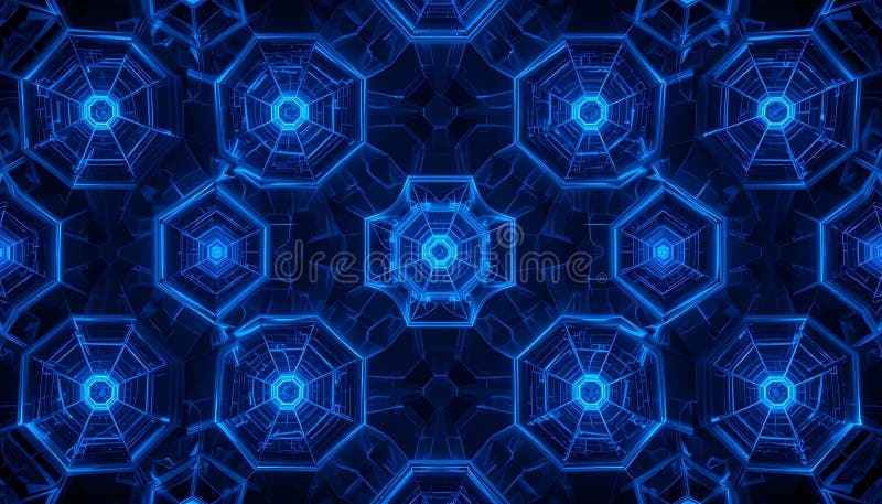 Glowing Blue Octagonal Kaleidoscope: a Futuristic Geometric Design ...