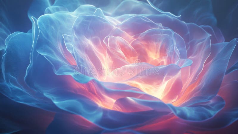 Glowing Blue and Orange Abstract Rose Digital Art Stock Illustration ...