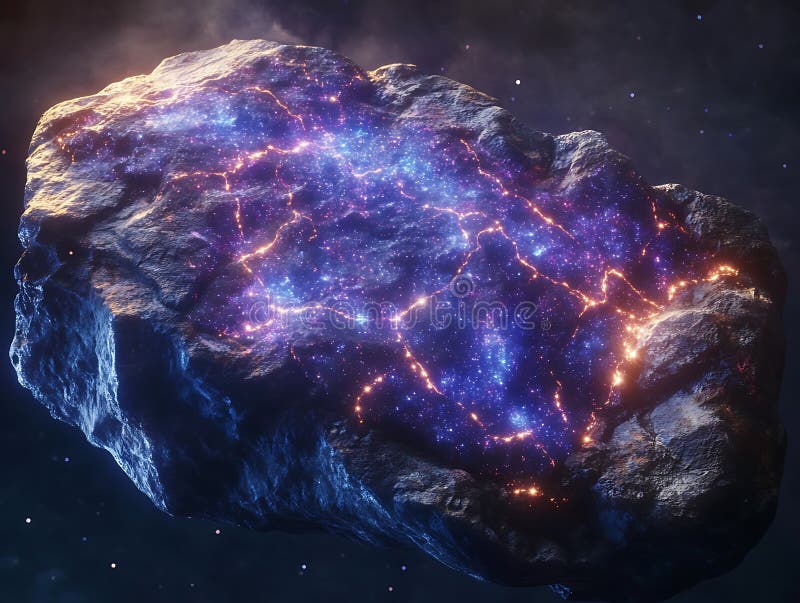 A Glowing, Blue and Orange Asteroid in Space Stock Illustration ...