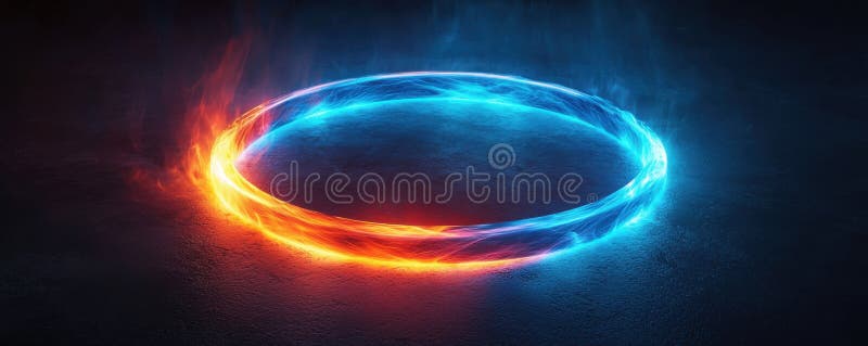 Glowing Blue and Orange Energy Ring on a Dark Background Stock Image ...