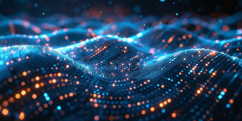 Glowing Blue and Orange Particle Wave Surface Generated Using AI. Stock ...