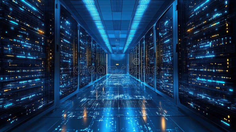 Glowing Blue and Orange Server Room Interior Ai Generated Stock ...