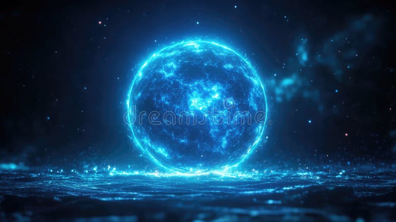 Glowing Blue Orb in Cosmic Space with Luminescent Patterns and Stars ...