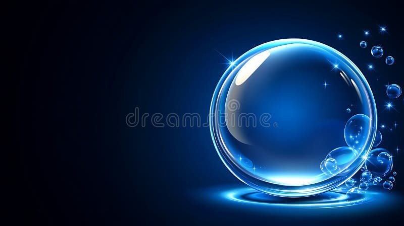 Glowing Blue Orb with Smaller Bubbles and Stars Stock Illustration ...