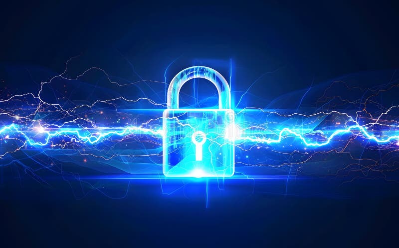 Glowing Blue Padlock with Electric Sparks Social Secure and Data ...