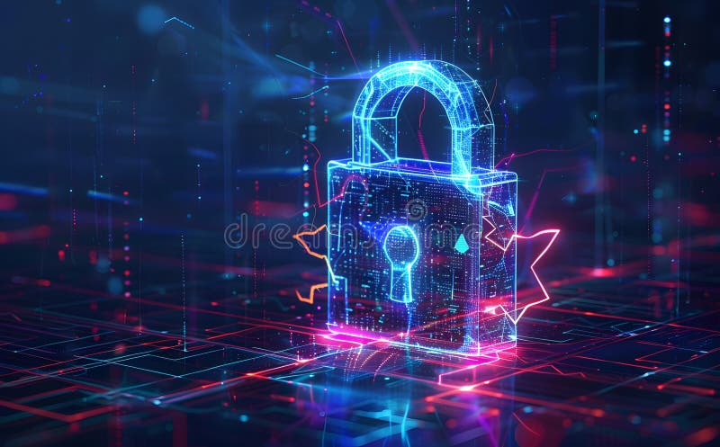 Glowing Blue Padlock with Electric Sparks, Social Secure and Data ...