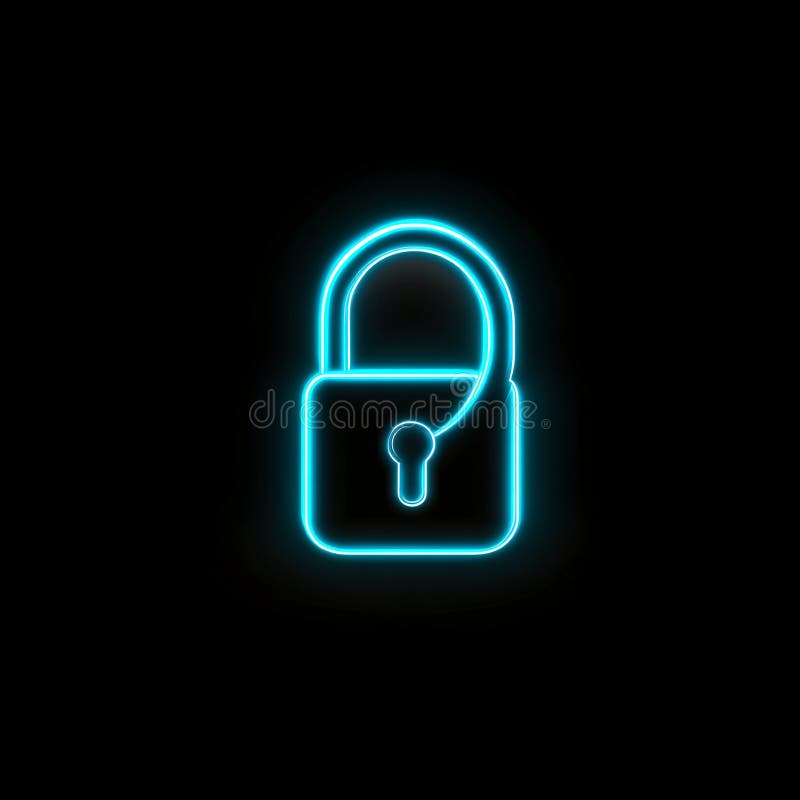 Glowing Blue Padlock Icon Against Black Background. Security Technology ...