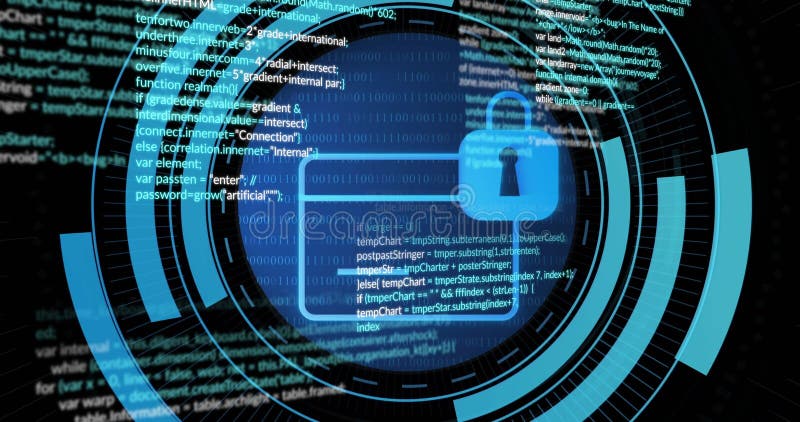 Glowing Blue Padlock Icon Floating in HUD Circles on Digital Interface ...