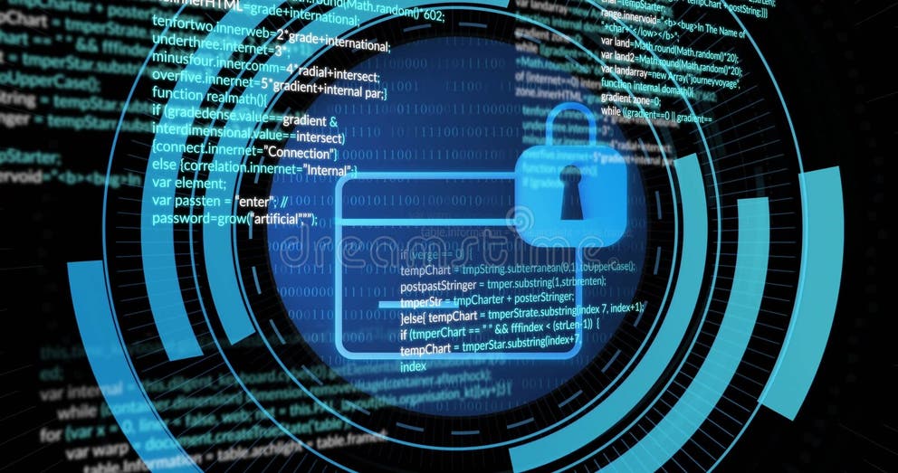 Glowing Blue Padlock Icon Floating in HUD Circles on Digital Interface ...