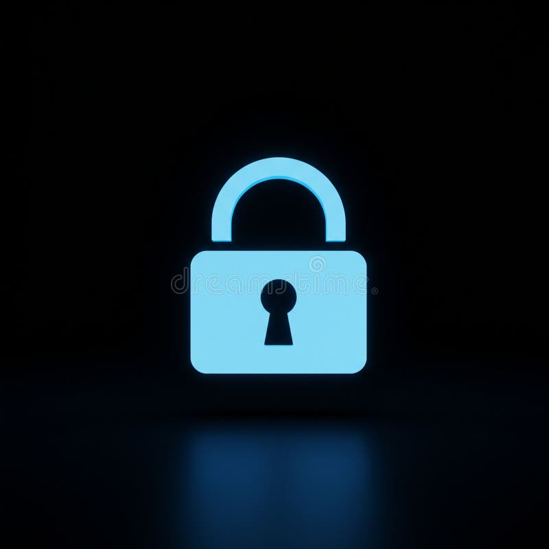 A Glowing Blue Padlock Icon Set Against a Dark Background. the Lock ...