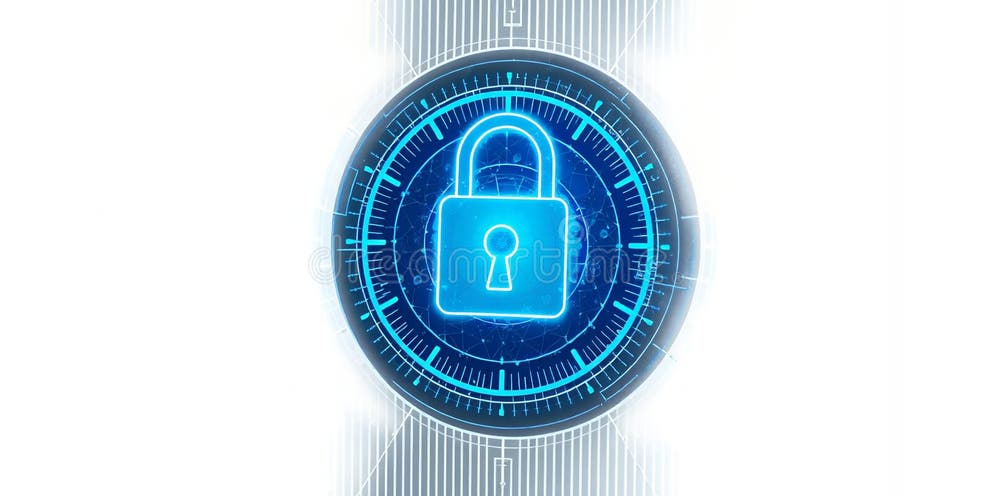 A Glowing Blue Padlock Inside a Circular Digital Frame Stock ...