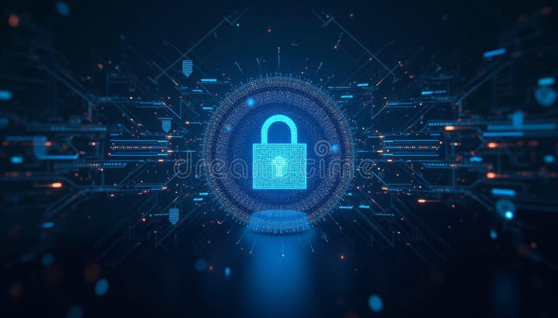 Glowing Blue Padlock with Intricate Circuitry Forming Quantum ...