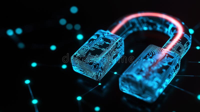 Glowing Blue Padlock Made of Transparent Material, Symbolizing Digital ...