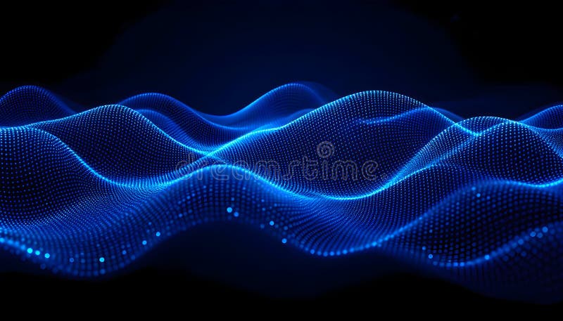 A Futuristic Visual Effect with Glowing Blue Particle Wave on Dark ...